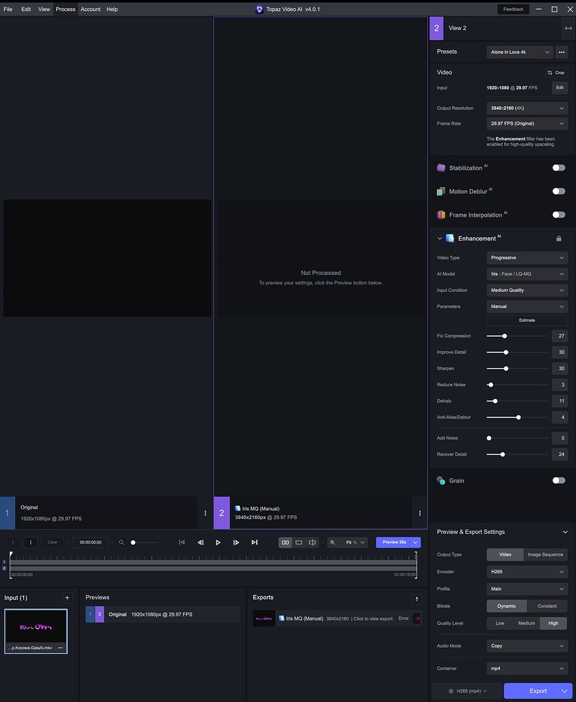 V4.0.1 halfway through the video processing, screen flashed a few times then error occurred ...