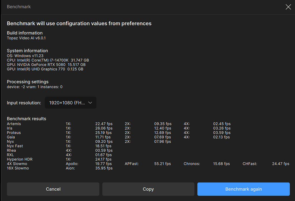 RTX 5080 Benchmarks of Topaz Video AI 6.0.1 - General - Topaz Community