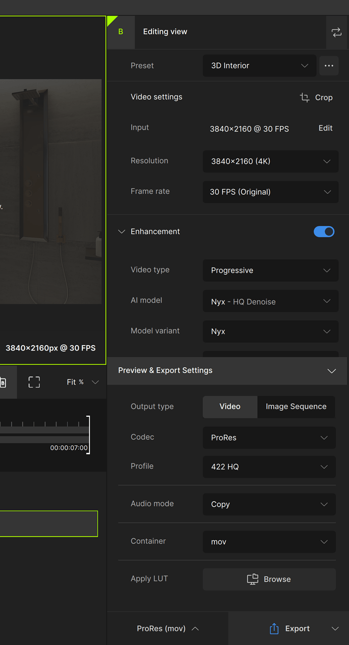 (v5.0.2) Upscale 4k with ProRes with Nyx HQ change FPS - from 30 to 30. ...