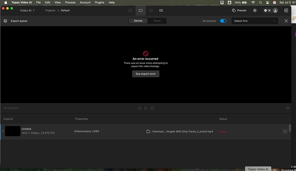 Couldn't Export Processed Movie - Bugs and Issues - Topaz Community