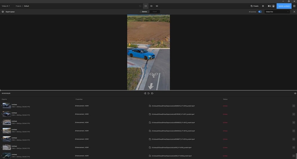 Batch processes fail with each clip status just showing "error" after update - Bugs and Issues ...