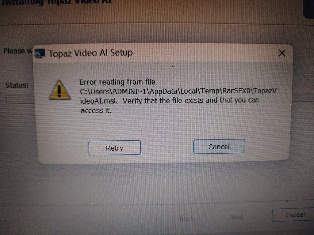 During installation: Error reading from file - General - Topaz Community
