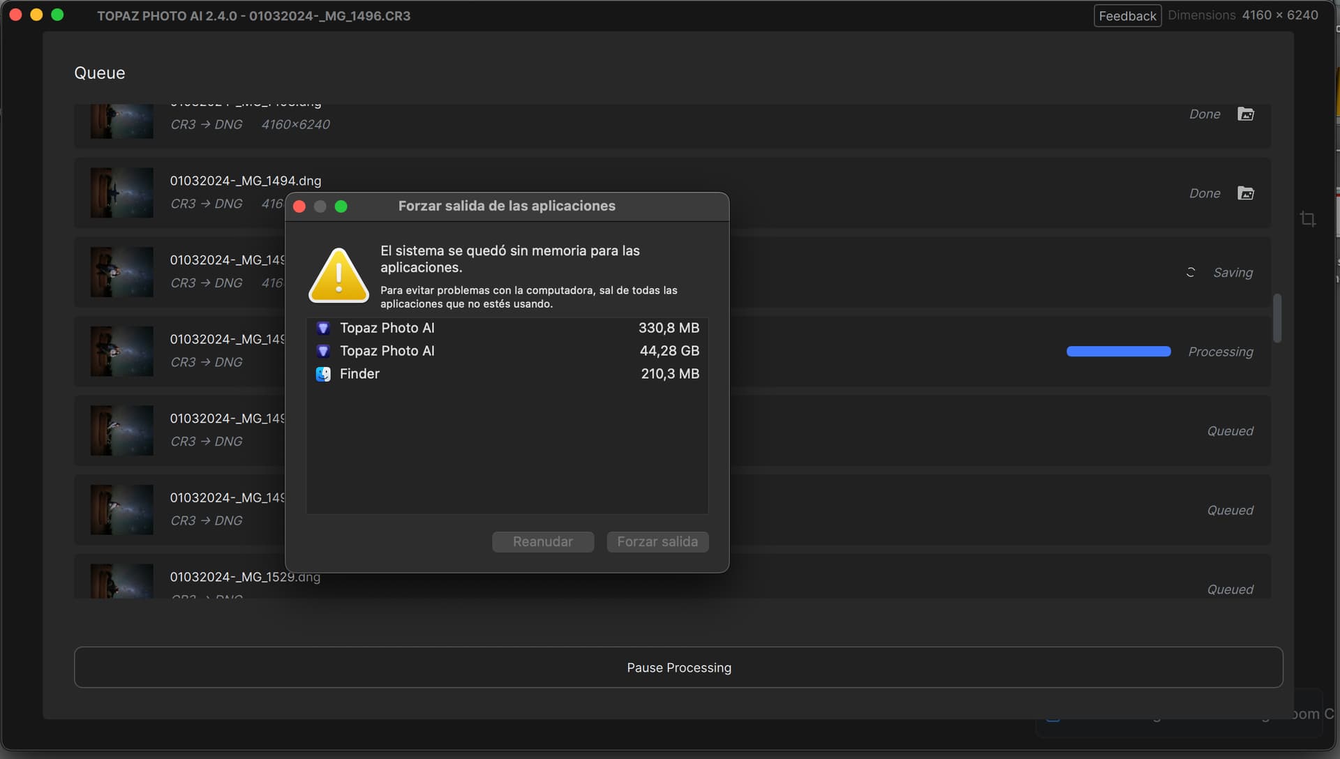 Crash on batch processing - Topaz 2.4.0 - MAC M1 - Bugs and Issues - Topaz Community