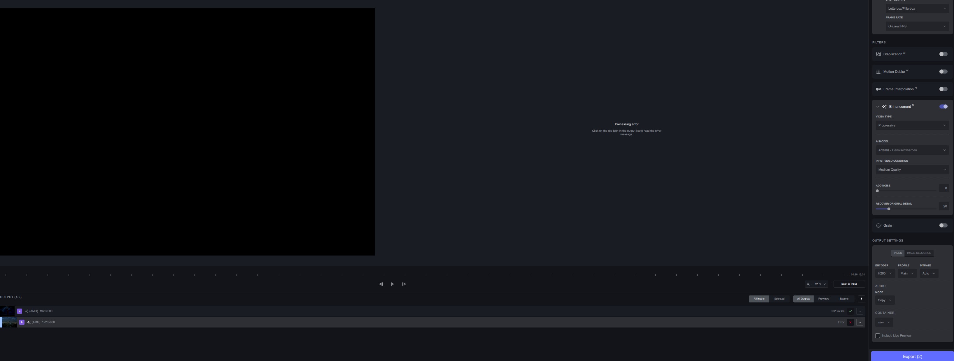 Processing error when doing multiple videos - Bugs and Issues - Topaz Community